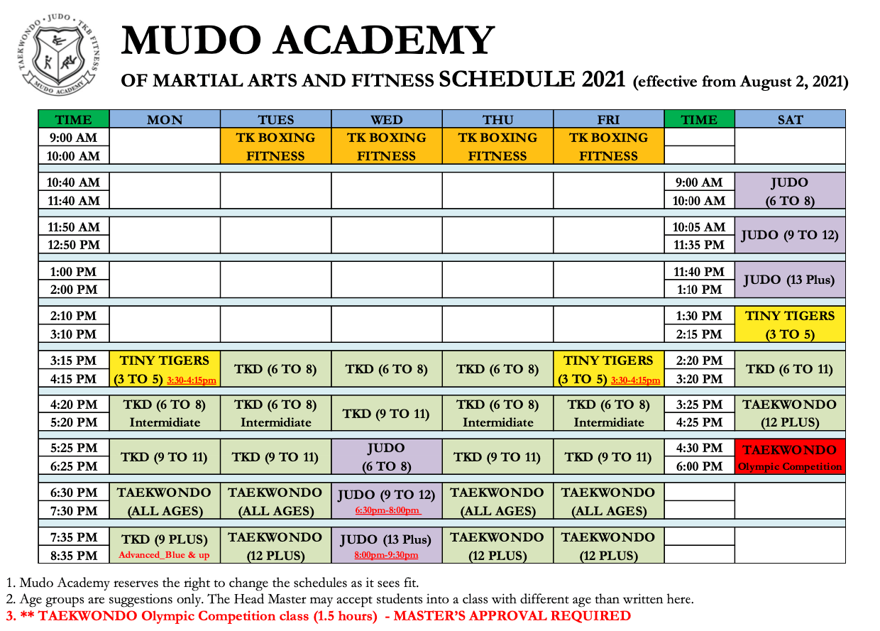 Schedules – MUDO ACADEMY
